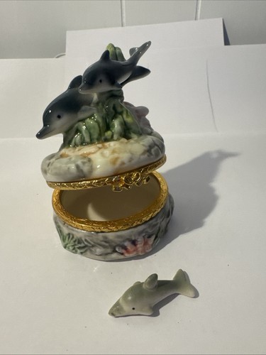 Vintage Dolphins Trinket Box With Baby Dolphin Trinket. | eBay