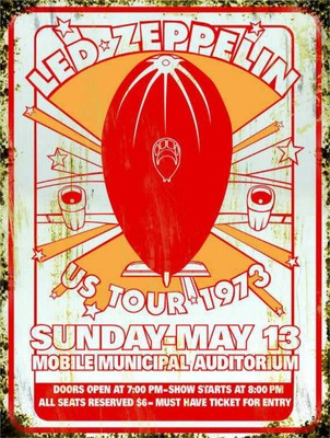 5.5" x 8" Led Zeppelin Mobile Municipal Aud Mobile AL Tour 1973 Vinyl ...