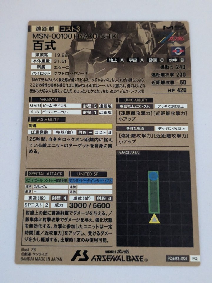 Bandai Mobile Suit Gundam Arsenal Base Hyakushiki FQ Booster FQ B03-001 ...