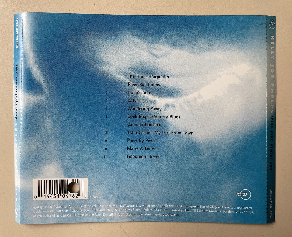 Kelly Joe Phelps: "Shine Eyed Mister Zen" CD — (N0 JEWEL CASE—NO USPS ...