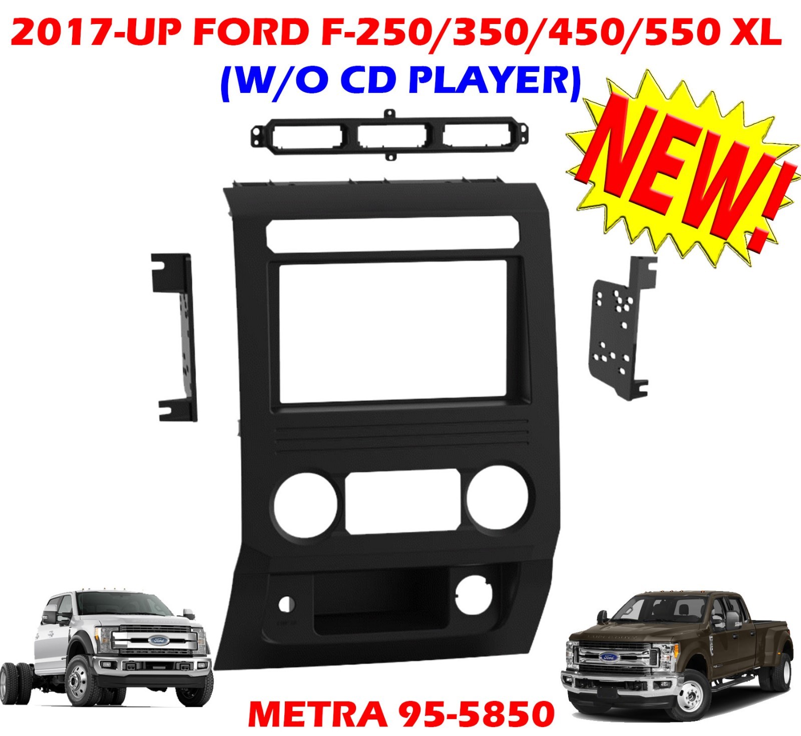 FOR 2017-UP FORD F250/350/450/550 XL TRUCK 2DIN ISO RADIO DASH BEZEL 95 ...