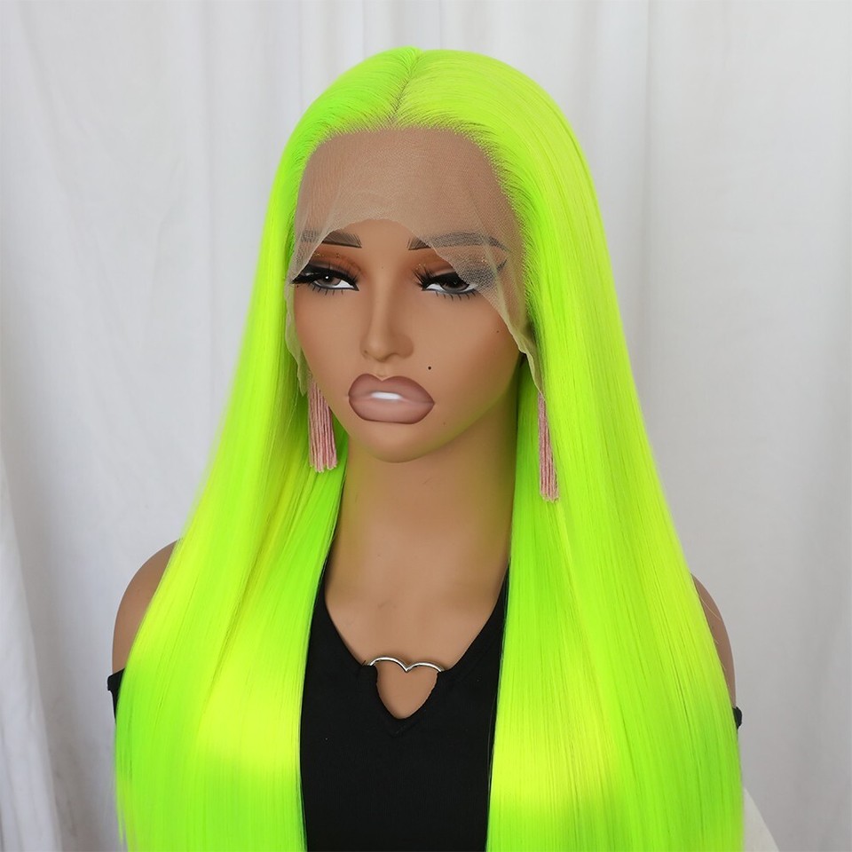 Bright Yellow Neon Green Straight Hair Lace Front Wigs Pre Plucked ...