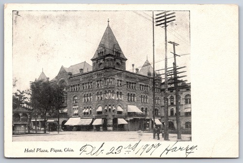 Piqua Ohio~Hotel Plaza~Main Street~1907 B&W Postcard | eBay