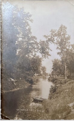 Winona Lake Indiana RPPC POSTCARD Canal Canoe Peaceful Vertical View | eBay