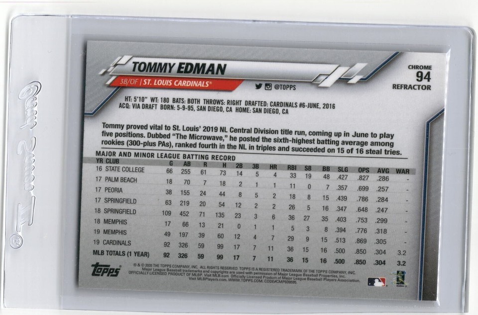 TOMMY EDMAN 2020 TOPPS CHROME PINK REFRACTORCARDINALS K3 | eBay