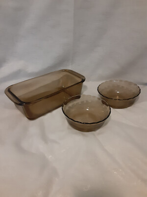 Vintage Brown Pyrex Loaf Pan (#213) & Two X-Large Custard Dishes (#39 ...