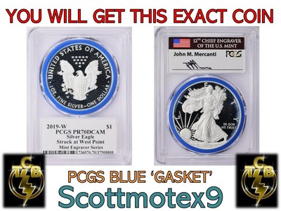 2019 W Silver Eagle PR70DCAM PCGS Mercanti Mint Engraver Series BLUE ...