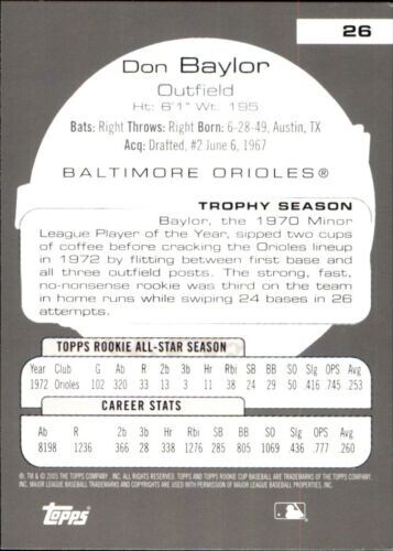 2005 Topps Rookie Cup #26 Don Baylor BALTIMORE ORIOLES | eBay