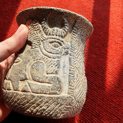 Antique Jiroft Chlorite Stone Vase mystical Animal Figures Engraved ...