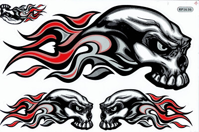 Skull Fire Sticker Sheet Motocross Car, Motorcycle, Skateboard & RC ...