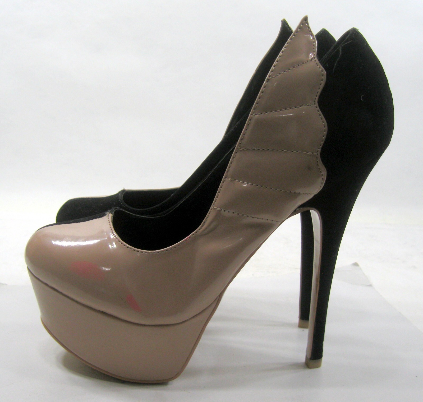 Black/skintone 6"High Heel 2"Platform Round Toe Side Wing Shoes WOMEN ...