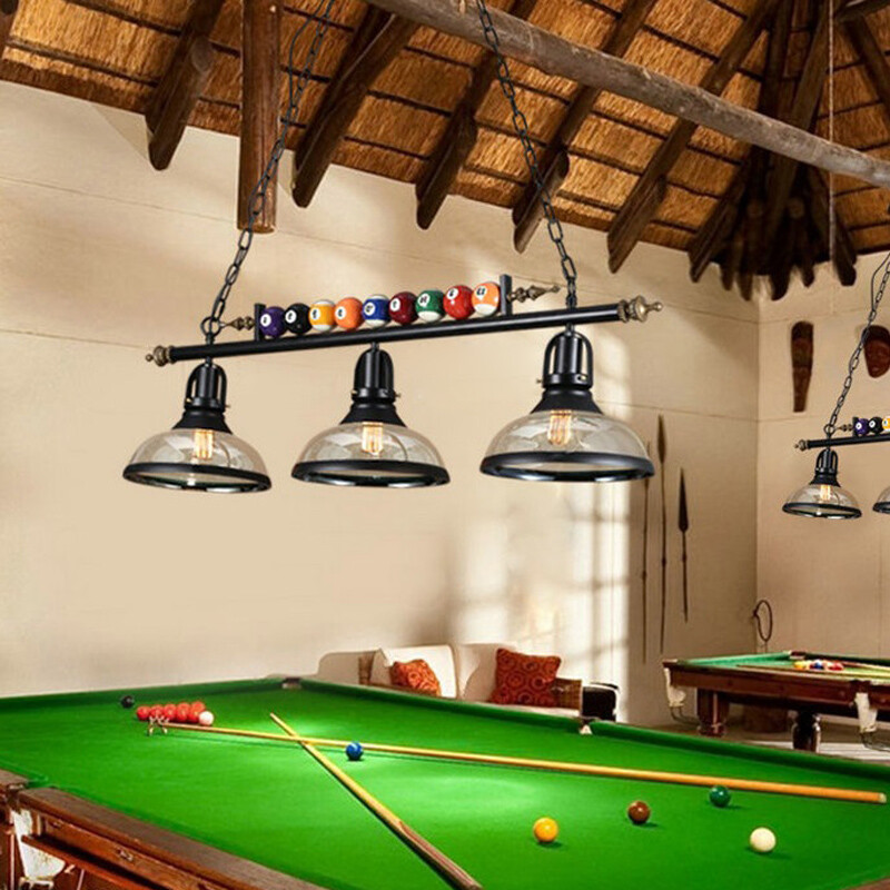 Black Metal Ball Design Pool Table Light Billiard Lamp with Amber Glass ...