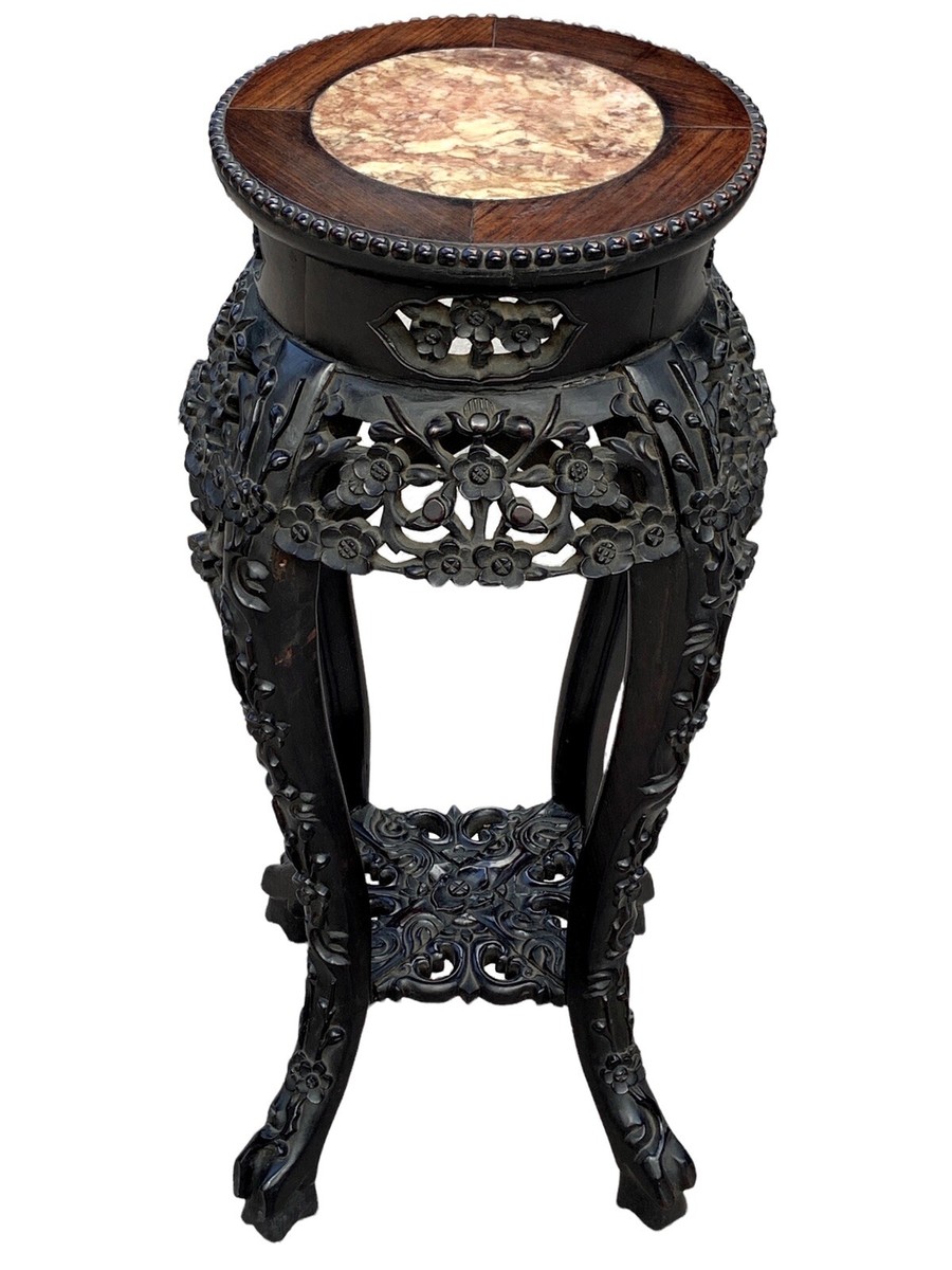 Oriental Plant Stands Oriental Chinese Carved Rosewood Pedestal, Plant