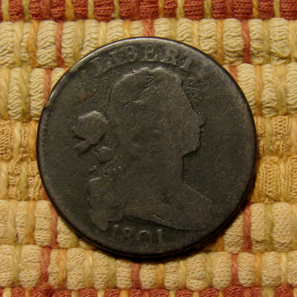 1801 DRAPED BUST LARGE CENT, S-224, G/VG ~ ORIGINAL, FULL DATE ...