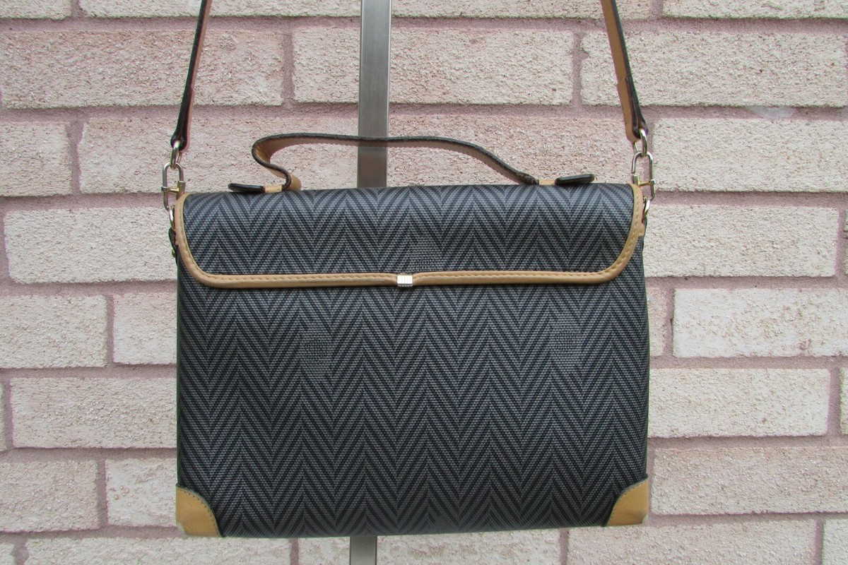 Vintage Mark Cross Signature Herringbone Canvas Leather Vintage Mark Cross Signature Herringbone Canvas Leather