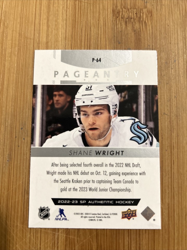 Shane Wright 2022-23 Upper Deck SP Authentic Pageantry P-64 RC Rookie Kraken | eBay