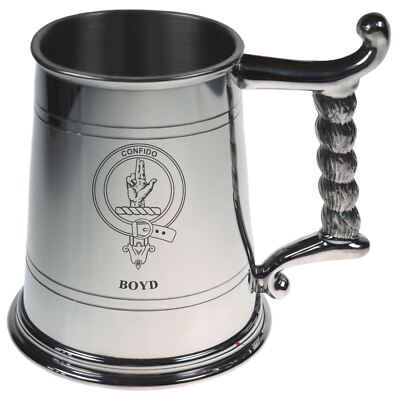 Boyd Crest Tankard with Rope Handle in Polished Pewter 1 Pint Capacity ...