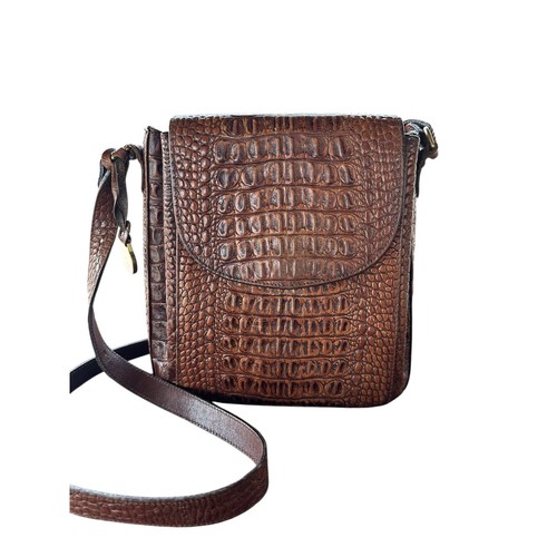 Vintage Brahmin Leather Croc Embossed Brown Crossbody | eBay