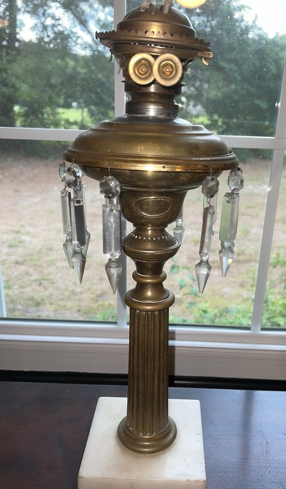 Antique 1843 CORNELIUS & CO. BRASS ASTRAL LAMP MARBLE BASE & Etched ...
