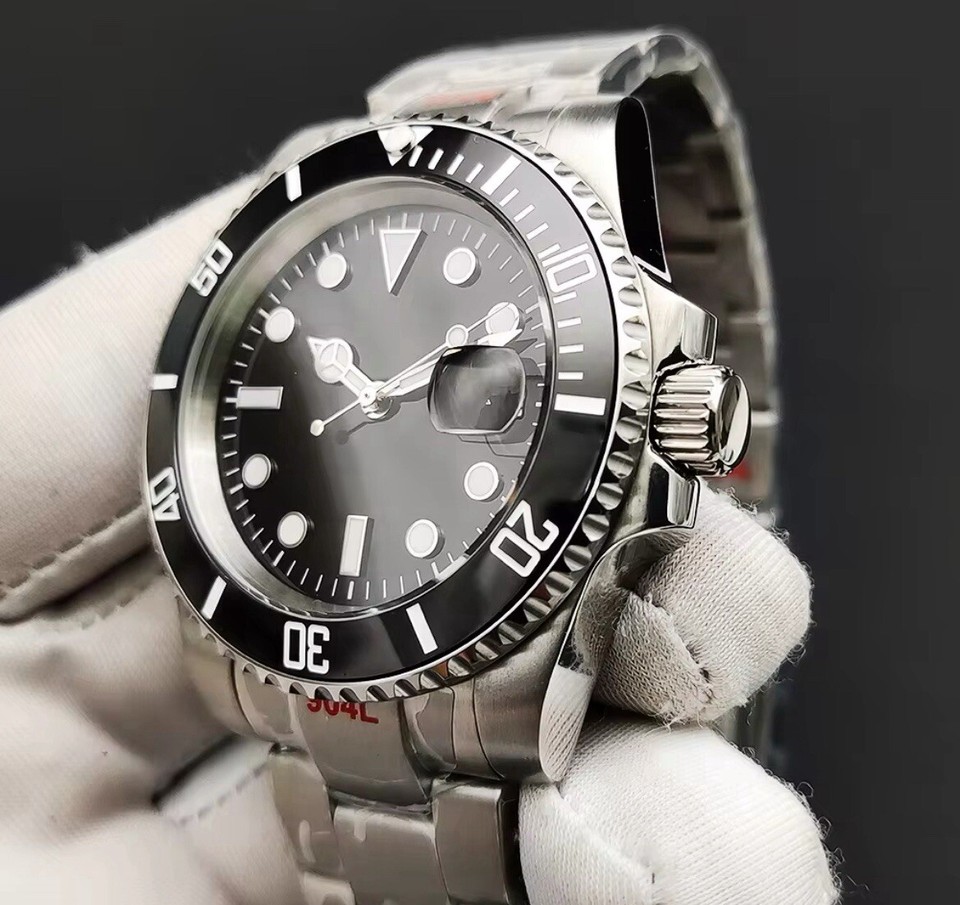 BLACK SUB-MARINE DIVE WATCH W/ NH35 BEZEL 100 M DIVE 40 MM SILVER | eBay