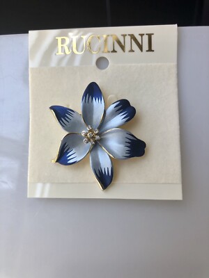 New Rucinni Two Colors Blue and Light Blue Pin With Swarovski Crystal ...