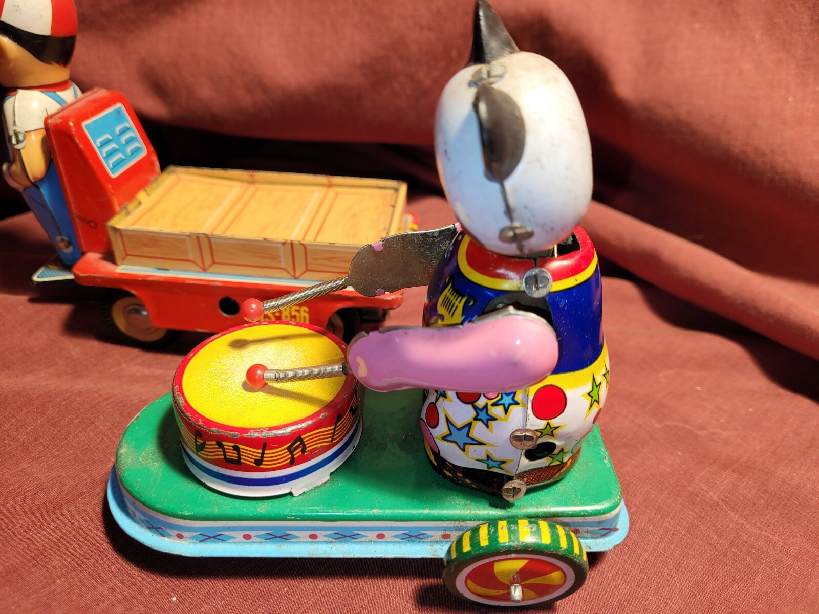 Lot of 2 Tin Wind-Up Toys RARE MS-856 & 565 Drumming Panda RAILWAY ...