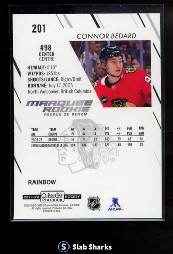 2023 O-PEE-CHEE PLATINUM #201 CONNOR BEDARD MARQUEE ROOKIE RC RAINBOW ...