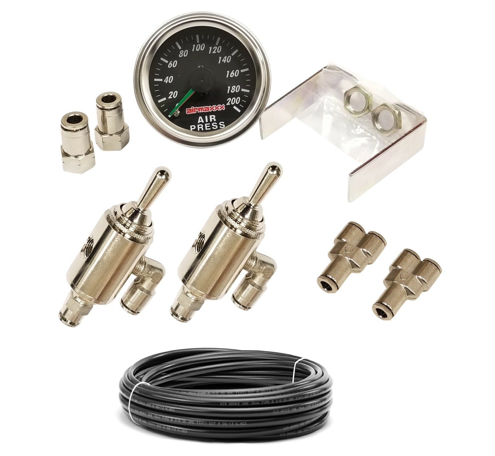 airmaxxx Manual Air Ride Valve 3 position 1/4 Hose Toggle Dual Needle ...