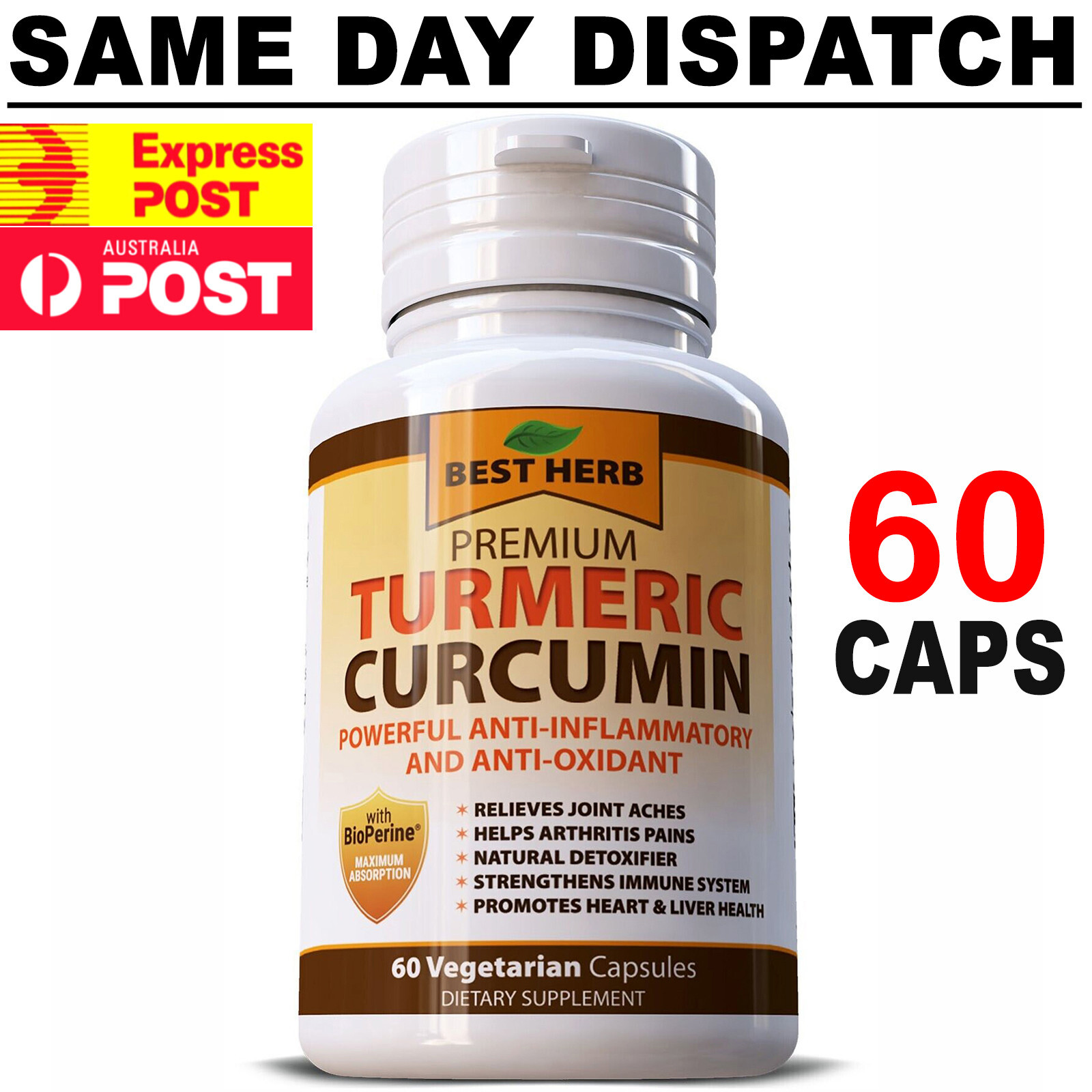 BEST HERB ORGANIC TURMERIC + BLACK PEPPER 500mg Curcumin Premium ...
