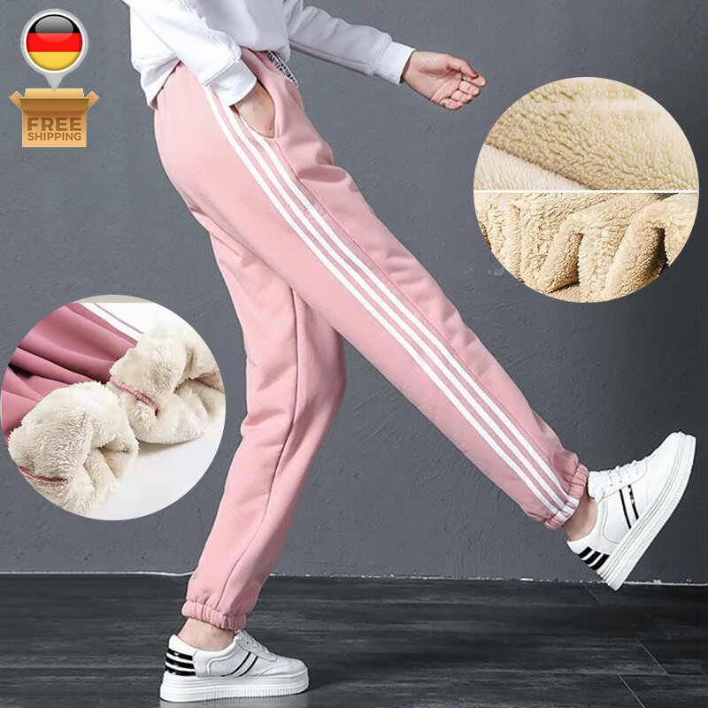 Damen Jogginghose Thermo Fleece Gefütterte Jogginghose Winter Warme