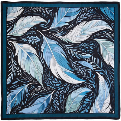 Wyoming Traders Wild Rag Blue Black Feather Print 100% Silk Scarf - 34. ...