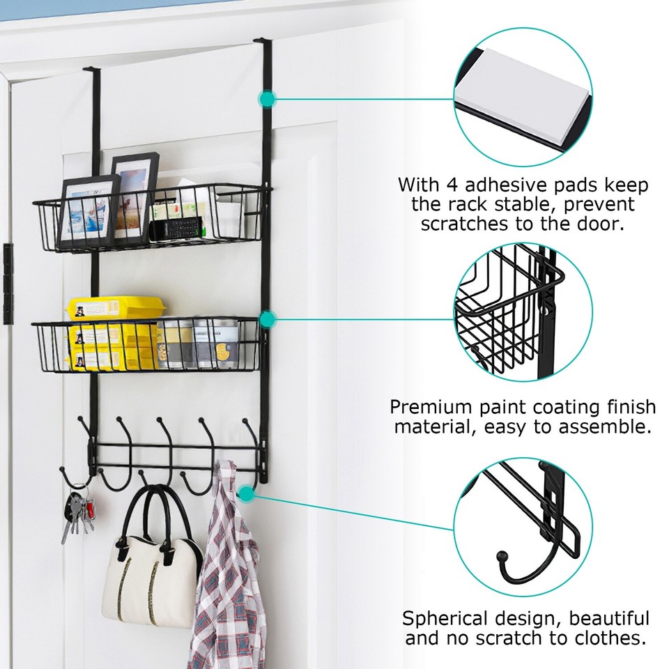 2-Tier Over The Door Organizer Hanger Hook Door Storage Rack Shelf ...