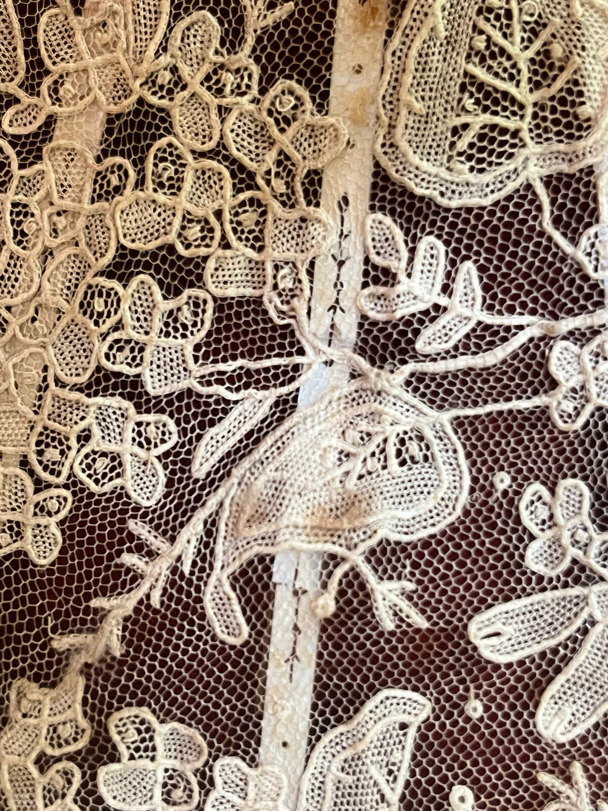 Antique 19th Century Point De Gaze lace mother MOP Pearl silver Hand ...