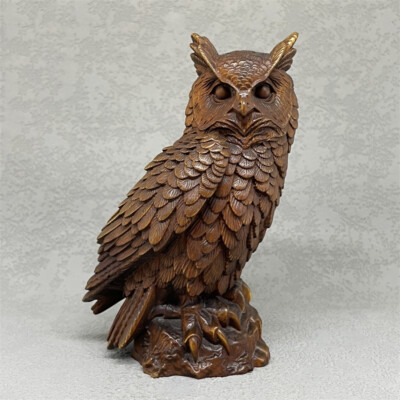 Vintage wooden owl statue sculpture Figurine home decor Boxwood carved ...