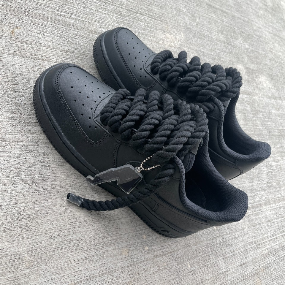 Custom Nike Air Force 1 Black with Chunky Rope Laces AF1 and Hangtag | eBay