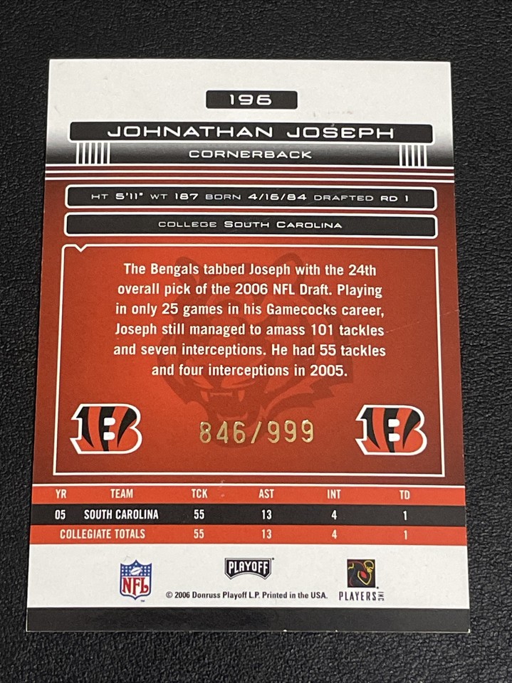 2006 Absolute Memorabilia JOHNATHAN JOSEPH RC #'d 846/999 #196 | eBay
