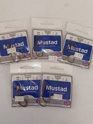 fish hooks (5) Mustad Classic Weedless Sprout Worm Hooks Brass W3369A ...