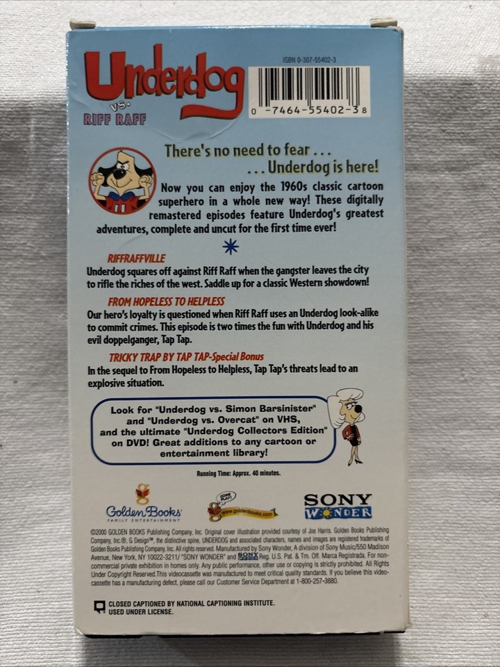 Underdog Vs. Riff Raff (VHS, 2000) 74645540238| eBay