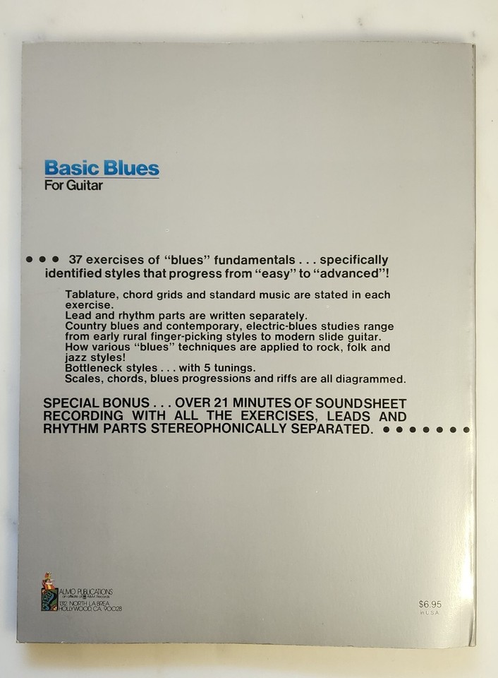 BASIC BLUES FOR GUITAR Music Sheet Book, Fred Sokolow 1978 Rock/Blues ...
