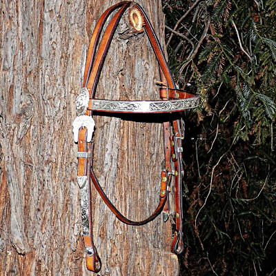 Vintage Custom Sterling Silver Bridle Leather Browband Western Show ...