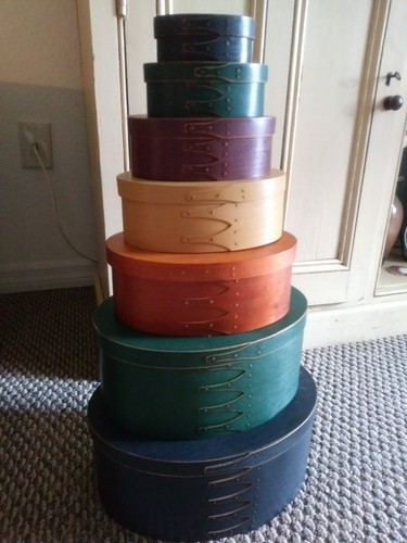 Pine/birch Primitive Painted Shaker Oval Nesting Handmade Boxes Beautiful | eBay