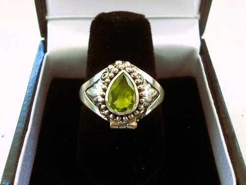 Handmade Sterling Silver Peridot Tear Drop Poison Ring - Sizes 6-7-9 | eBay