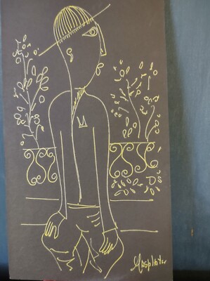 Masplata Alfonso Rendon original gold ink drawing - Panamanian artist ...