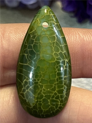 KU71033 30x15x6mm Green/yellow Fire Dragon Veins Agate Teardrop Pendant ...