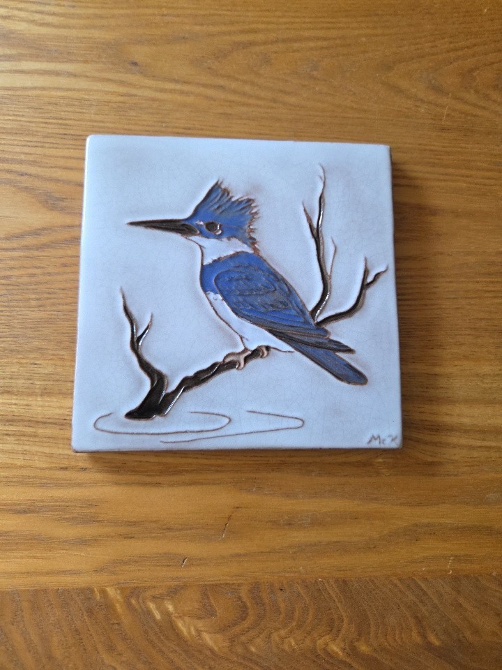 McKusick Kingfisher Square Tile Cork Back 6 inch ceramic. Original ...