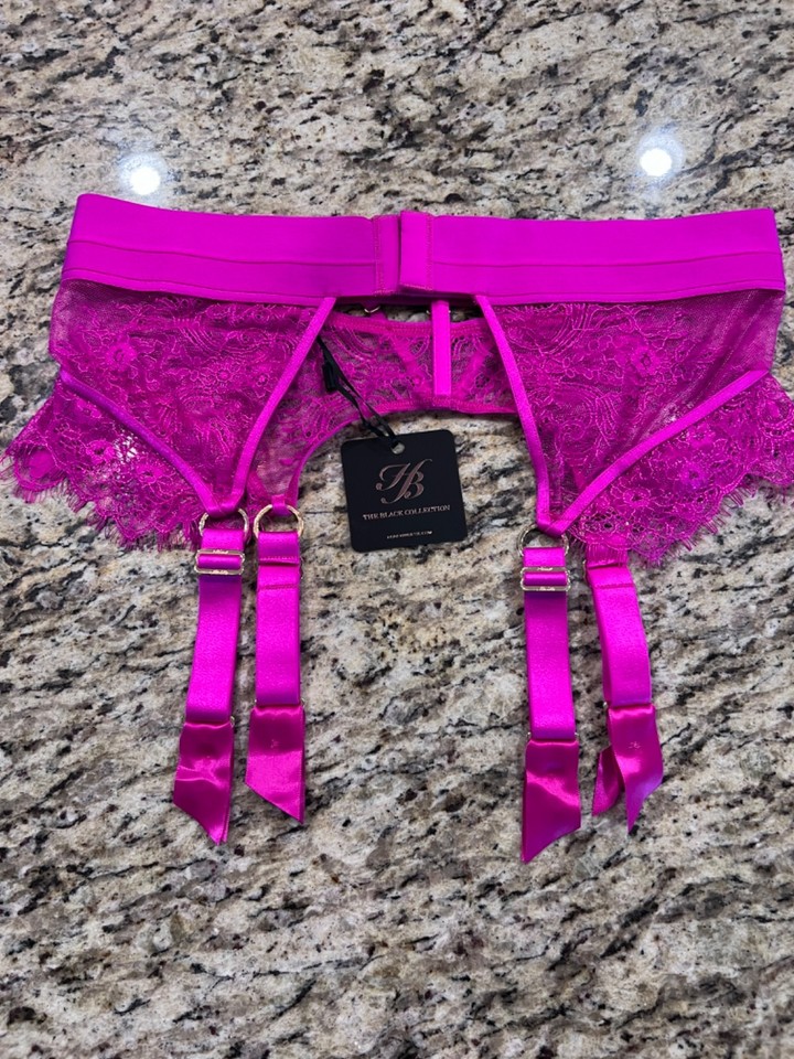 NWT Sexy Honey Birdette BELINDA Hot Pink Floral Lace Garter Suspender ...