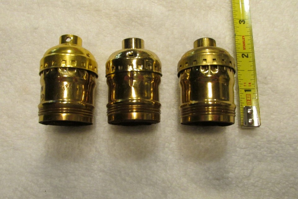 Lot of 3 No Switch Brass/Brass Plated Medium Base Leviton Sockets W ...