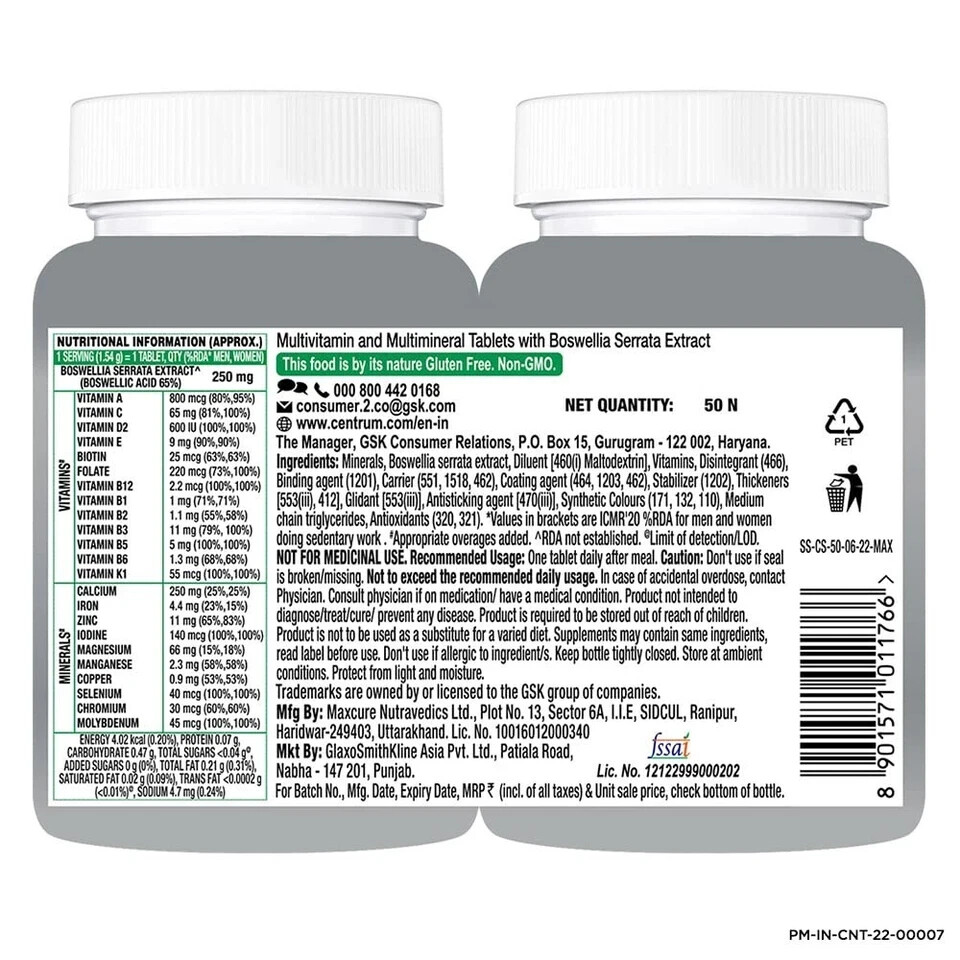 Centrum Adult 50+, World's No.1 Multivitamin with Calcium, Vitamin D3 ...