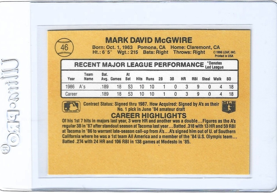 1987 Donruss Mark McGwire RATED ROOKIE Card RC #46 Oakland Athletics | eBay