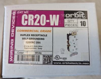 Box of 10 ORBIT CR20-W 20A DUPLEX COMMERCIAL RECEPTACLE WHITE (G35BDE ...